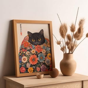 Kimochi Cat Art Print, Good Feelings Japanese Art, Gustav Klimt ...