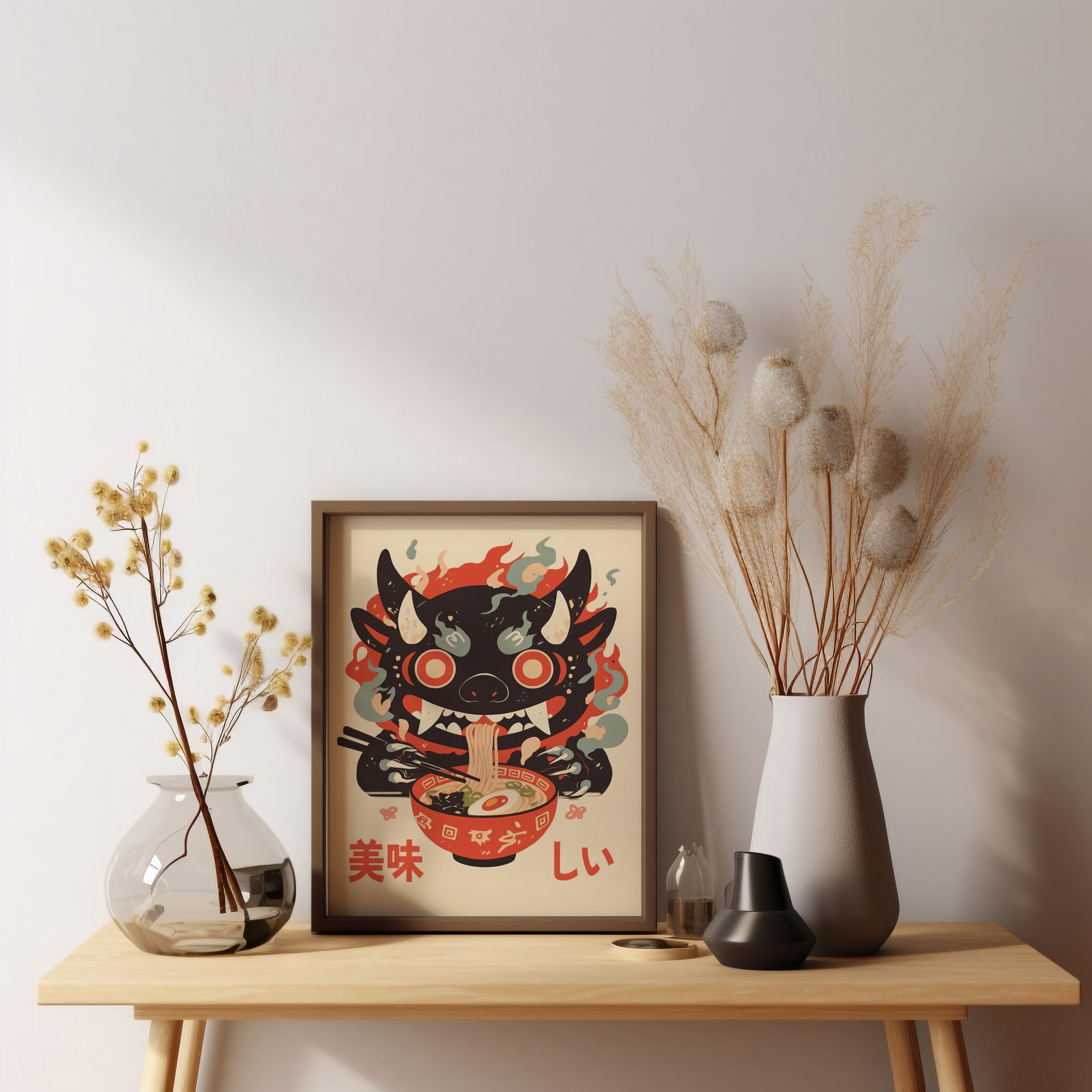 Japanese Oni Noodle Ogre Illustrated Art Print Gift Cute Japanese ...