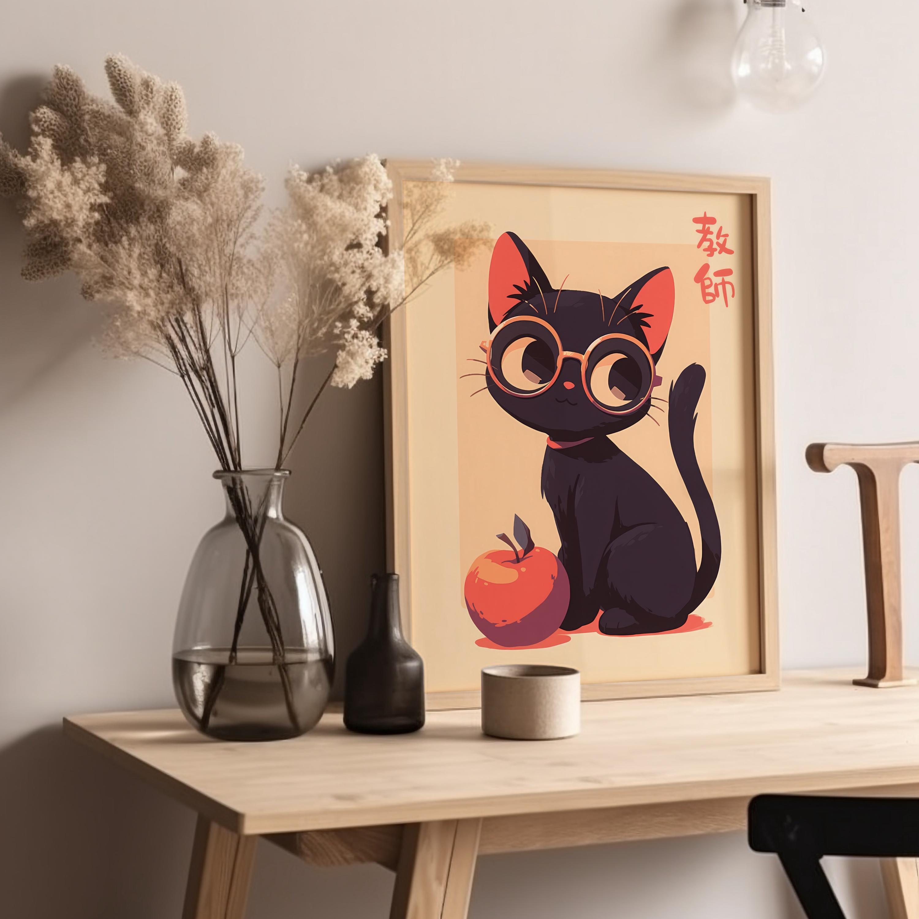 Kyoshi Cat Poster, Kawaii Black Cat Teacher Art, Japanese-inspired ...