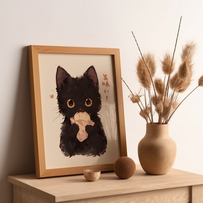 Dumpling Cat Art Print, Umai! Japanese Delicious! Dumpling Illustration ...