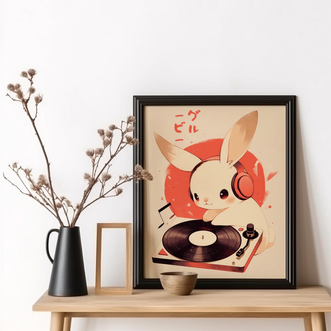 Japanese Music Poster Bunny DJ Print Gurubi Groovy in Japanese Poster ...