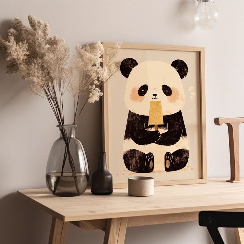 Popsicle Panda Poster, Adorable Asian Panda Eating, Kitchen Panda Wall ...