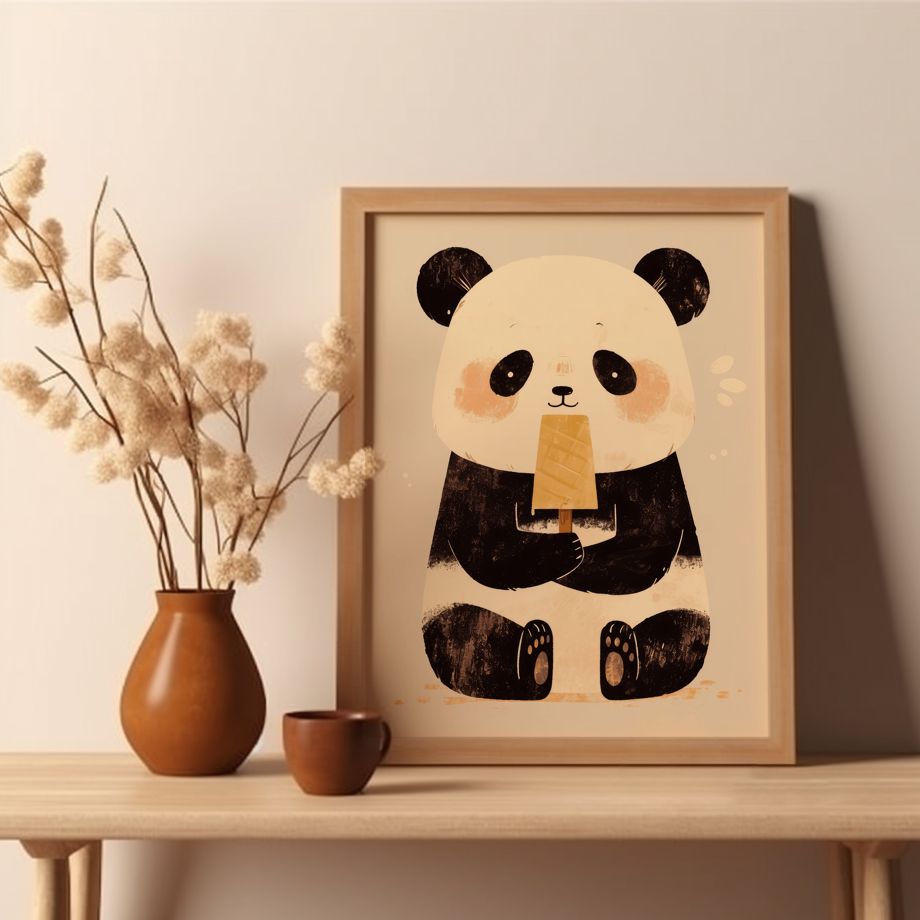 Popsicle Panda Poster, Adorable Asian Panda Eating, Kitchen Panda Wall ...
