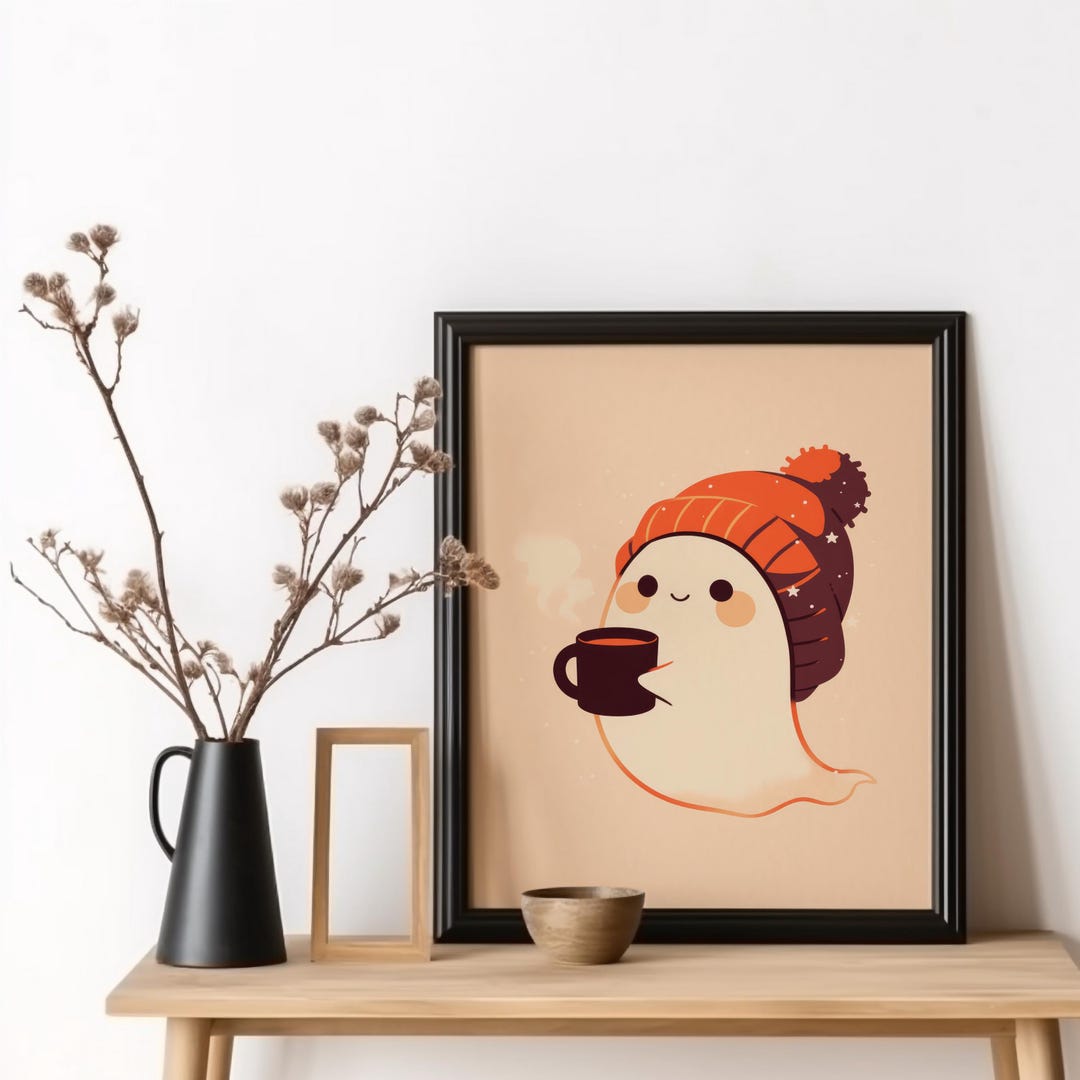 Satin Posters, Anime Ghost Poster, Cute Coffee Ghost Art Print ...
