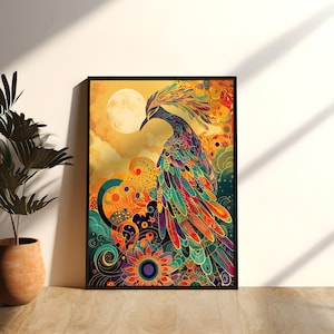 Mythical Phoenix Poster, Vibrant Colorful Bird Artwork, Fantasy Phoenix ...