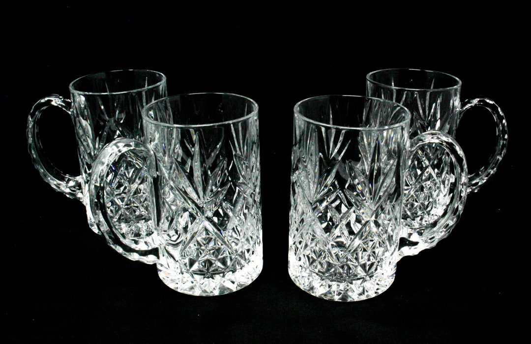 Set of 4 Waterford Style Crystal Beer Steins, 6 Tall Mugs, MCM Art Deco ...