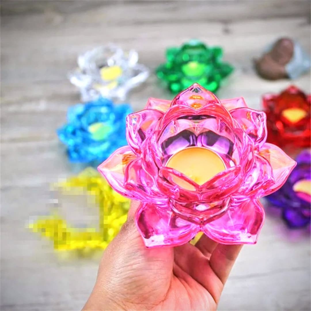 Mini Pink Crystal Lotus Clear Glass Candle Holder - A Real Jewel of a ...