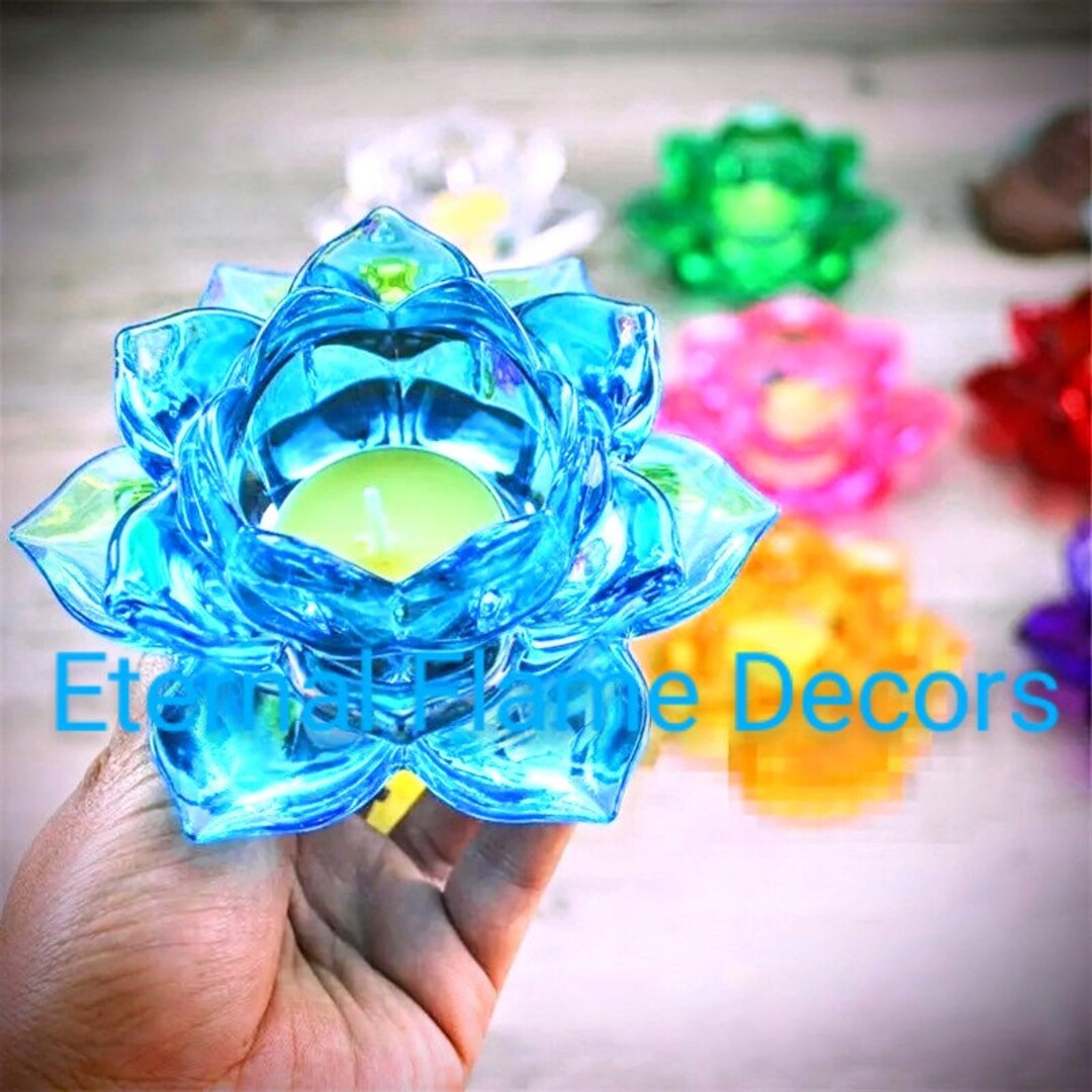 Mini Baby Blue Crystal Lotus Clear Glass Candle Holder - A Real Jewel ...