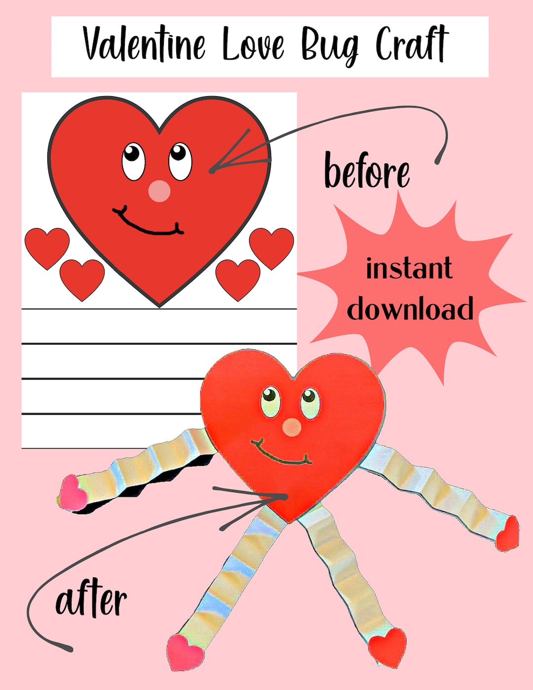 Valentine's Day Love Bug Craft/valentine's Craft/heart Bug Craft ...