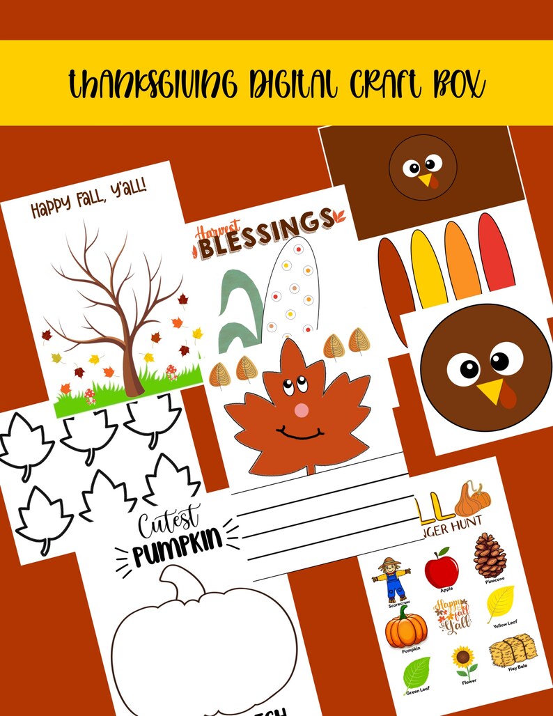 Thanksgiving Craft Printables Bundle: Turkey, Pumpkin, Autumn Leaf ...