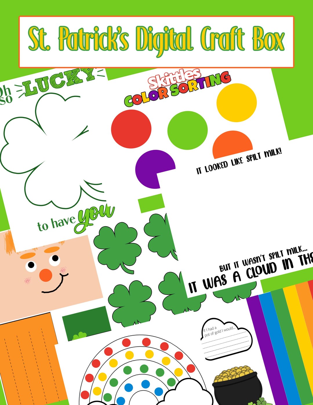 St. Patricks Day Printable Craft Bundle/lucky Clover Craft/lucky Clover ...