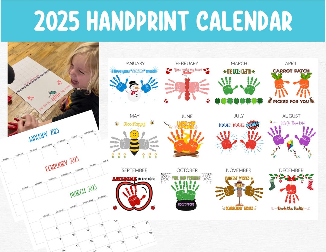 2025 Kids Handprint Calendar With Paint/keepsake/toddler Handprint ...