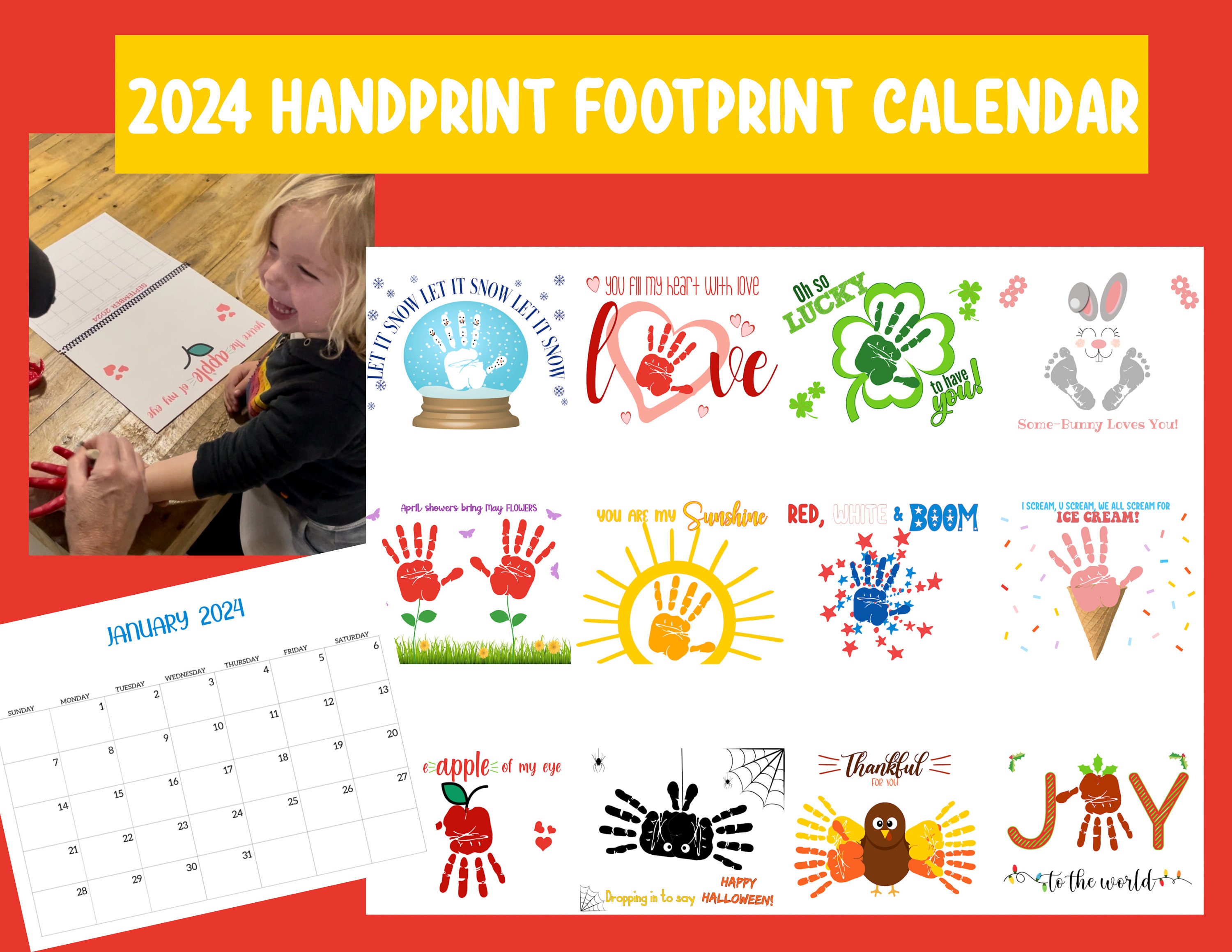 Personalized 2024 Handprint Calendar/ Art Craft / DIY Gift - Etsy Australia