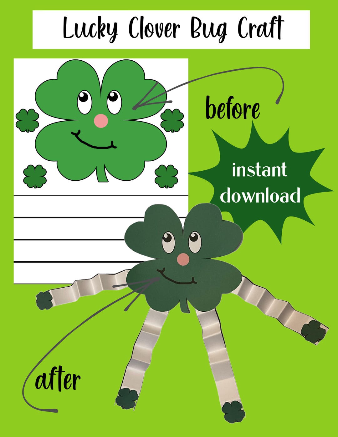 Lucky Clover Bug Craft/lucky Clover for Kids/st Patricks Day Clover Bug ...