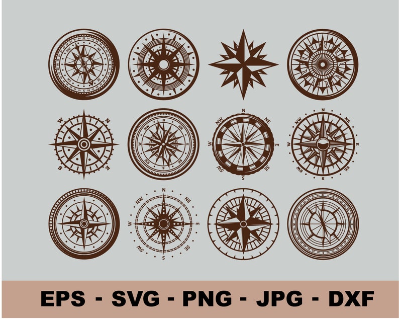 Vintage Nautical Compasses Icons Set Svg, Nautical Compass Svg Bundle ...