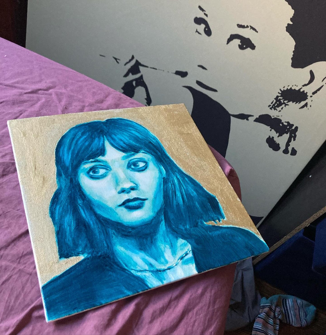 Blue and Gold Portrait Origonal Artwork - Etsy
