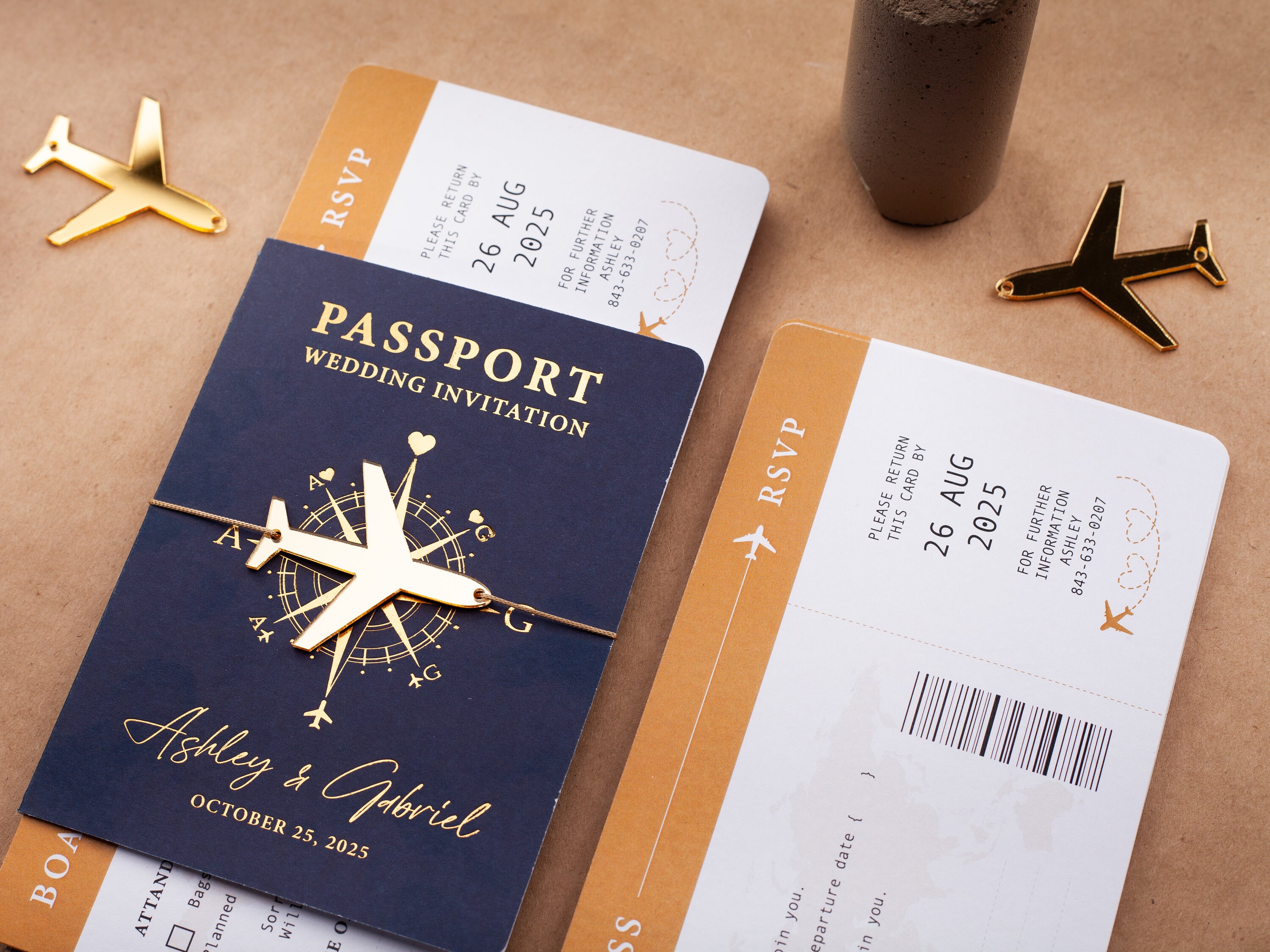 Navy & Gold Foil Passport Style Wedding Invitation Boarding Pass ...