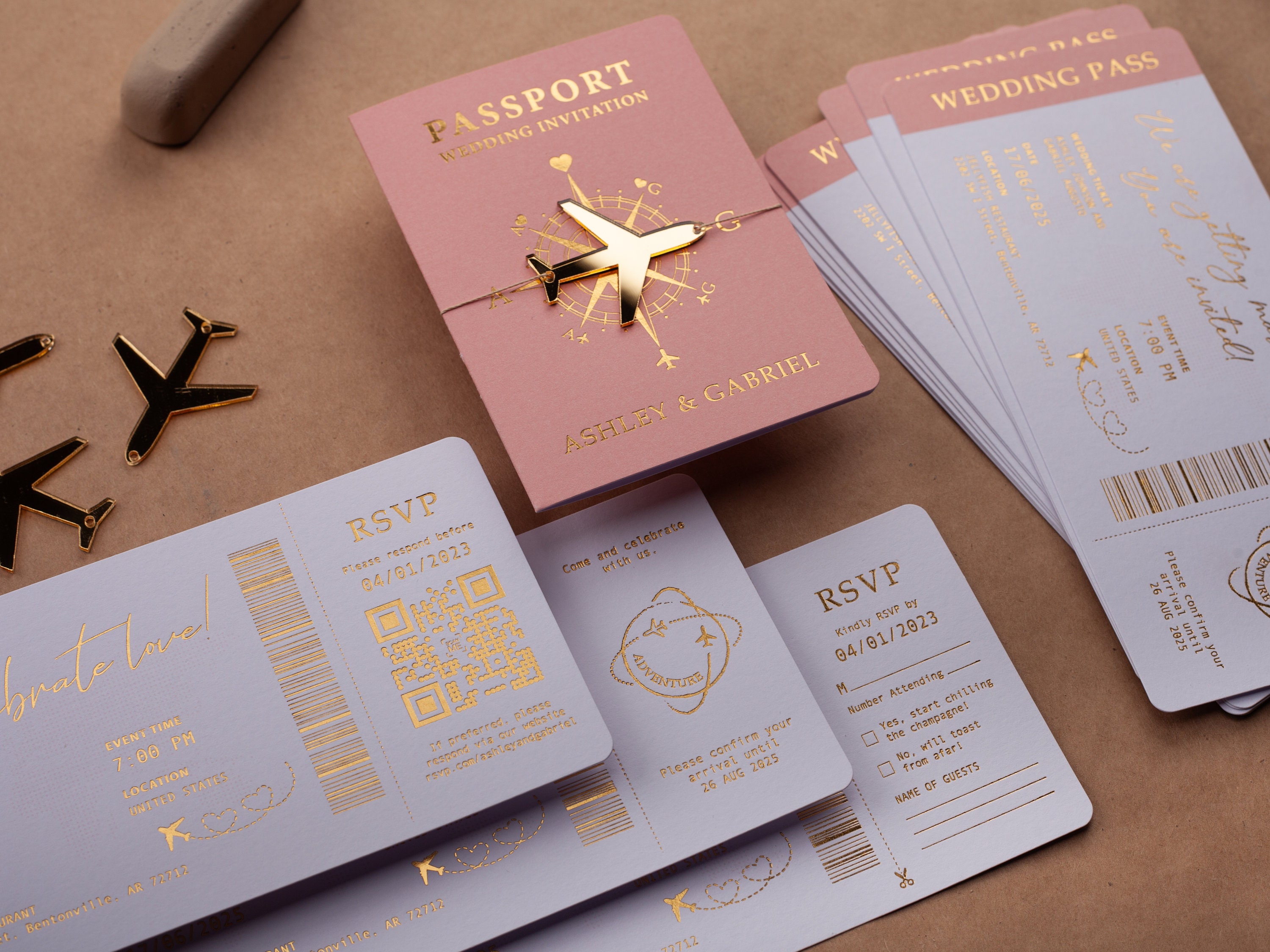 Wedding Passport Pink & Gold Passport Style Invitation, Boarding Pass ...
