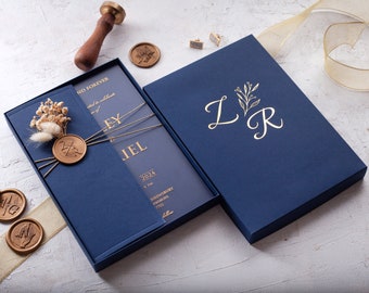 Boxed Invitation, Navy Blue Boxed Wedding Invitation, Box With Ribbon ...