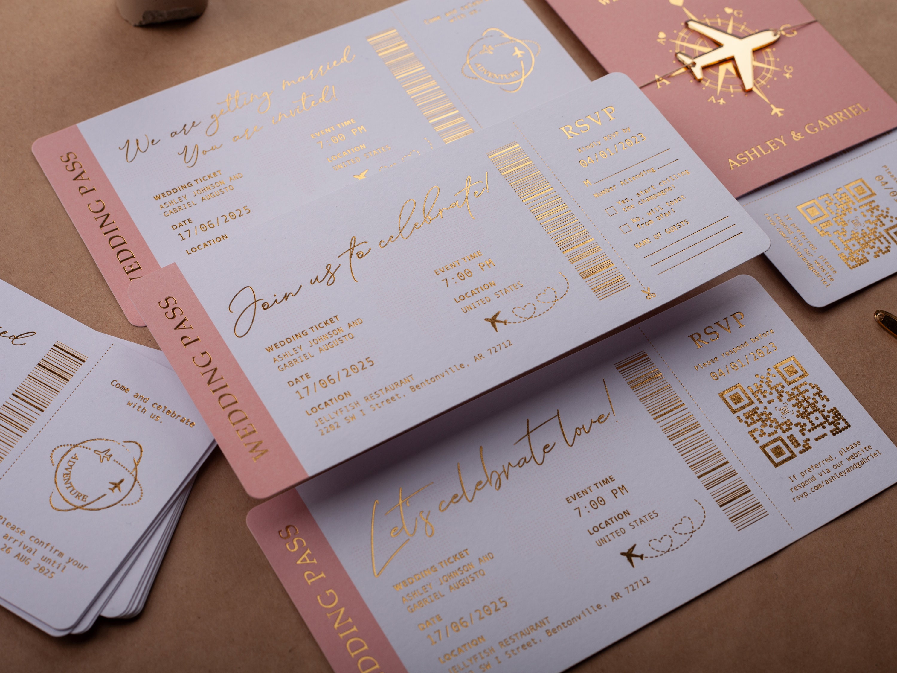 Wedding Passport Pink & Gold Passport Style Invitation, Boarding Pass ...