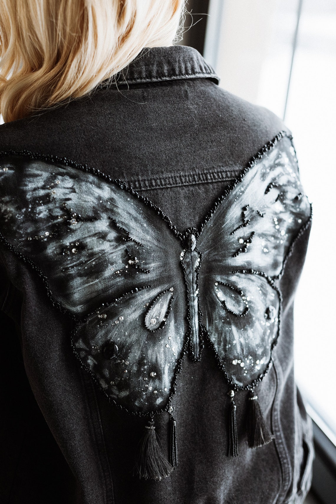 Women 3D Butterfly Oversized Denim Jacket,embellished With Swarovski ...