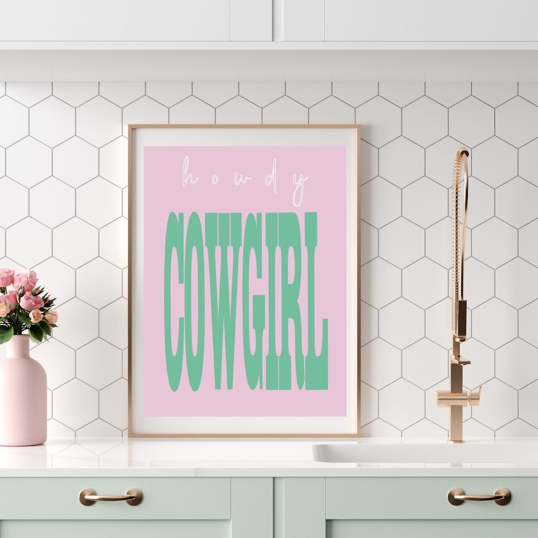 Pink Retro Western Cowgirl Art for Home, Vintage Country Rodeo Print ...