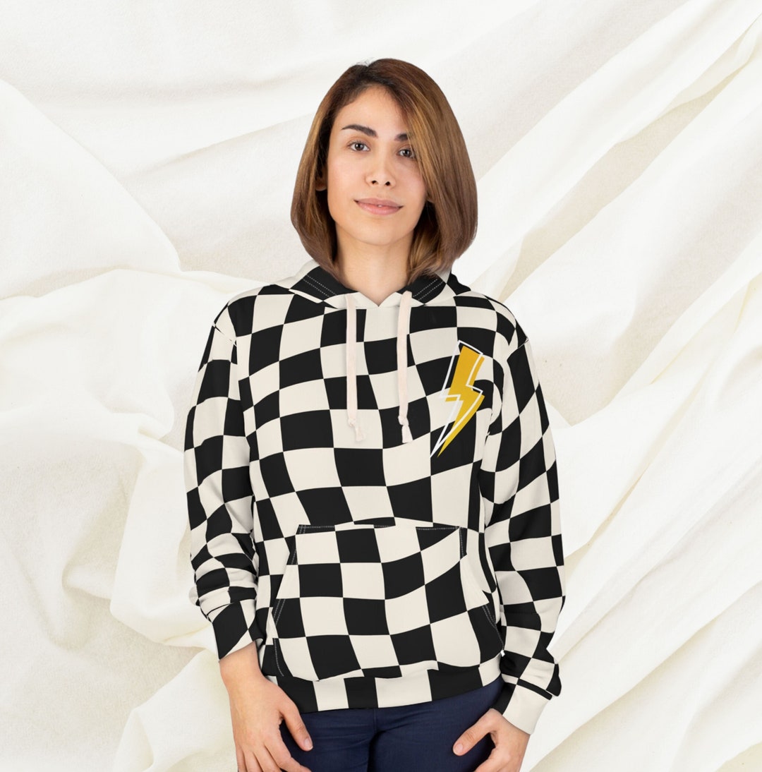 Retro Lightning Bolt Hoodie, Trendy Y2K VSCO Black and White ...