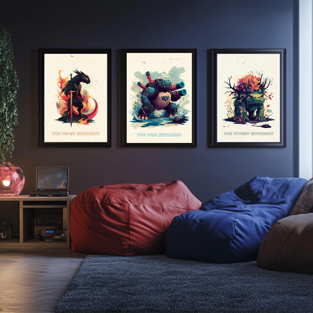 Fantasy Posters Set | Elemental Guardians | Digital Download Wall Art ...