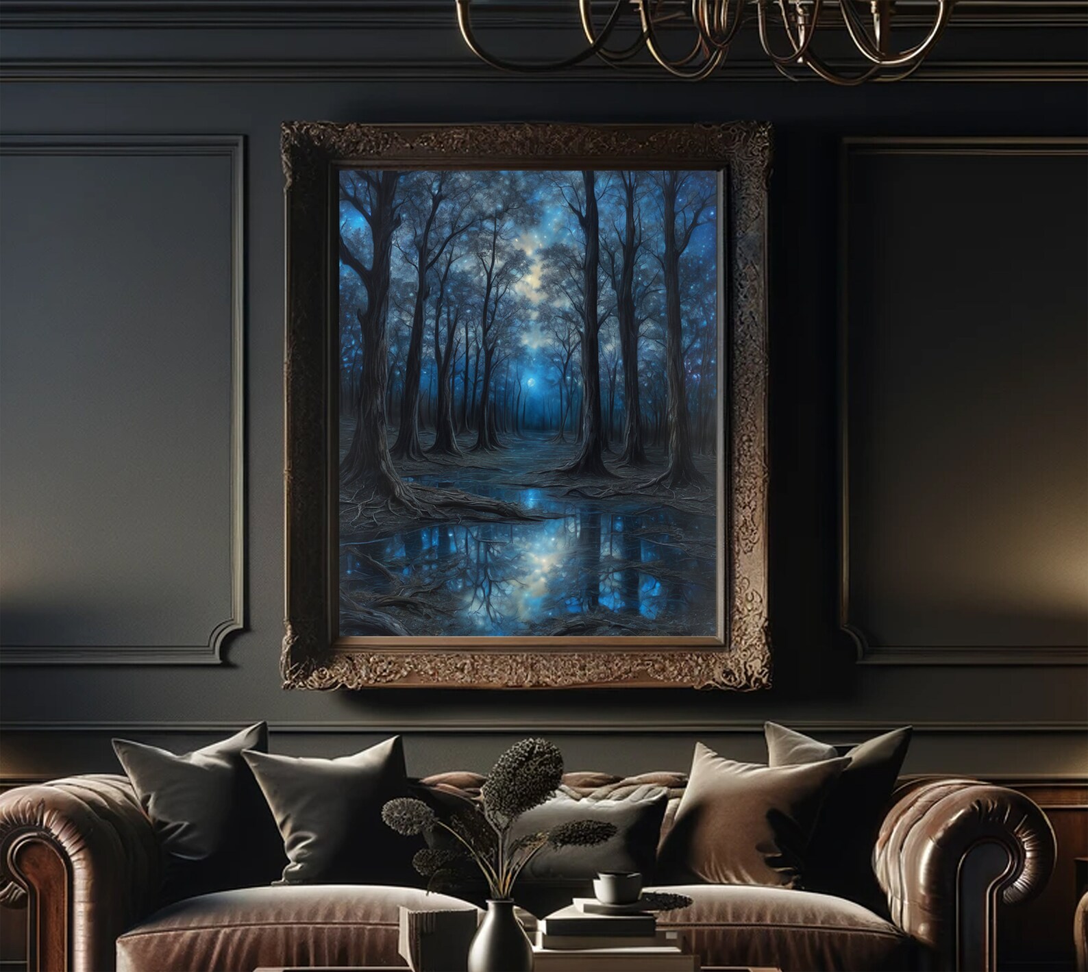 Spooky Blue Black Forest Landscape Art | Moody Forest Printable Digital ...