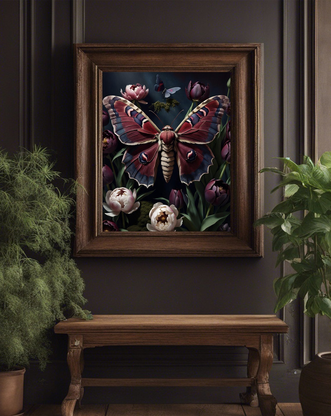 Victorian Moth Floral Art Print With 6 Frame Options, Dark Academia ...