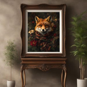 Printable Wall Art Victorian Scottish Fox With Christmas Florals, Funny ...