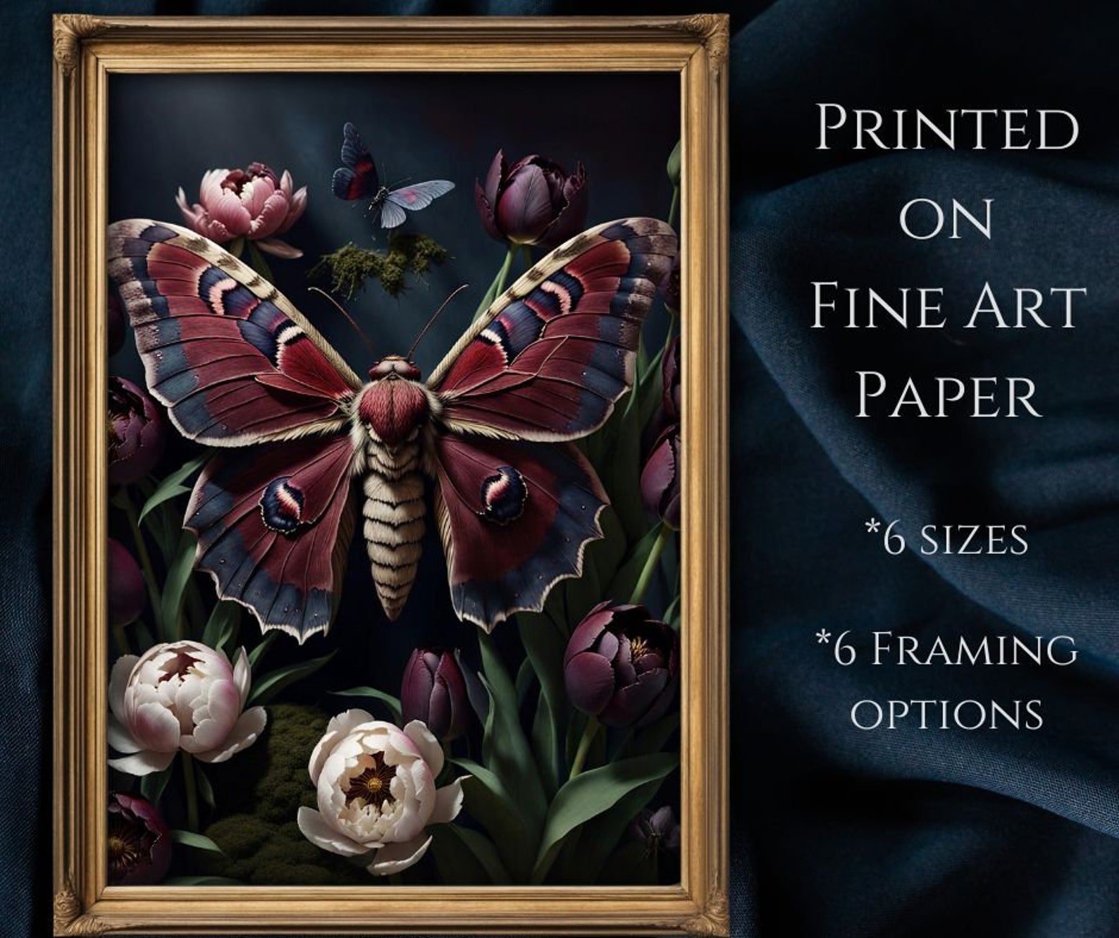 Victorian Moth Floral Art Print With 6 Frame Options, Dark Academia ...