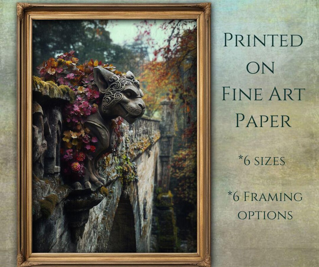 Halloween Gargoyles on Bridge 2 Wall Art Framed Print, Victorian Dark ...