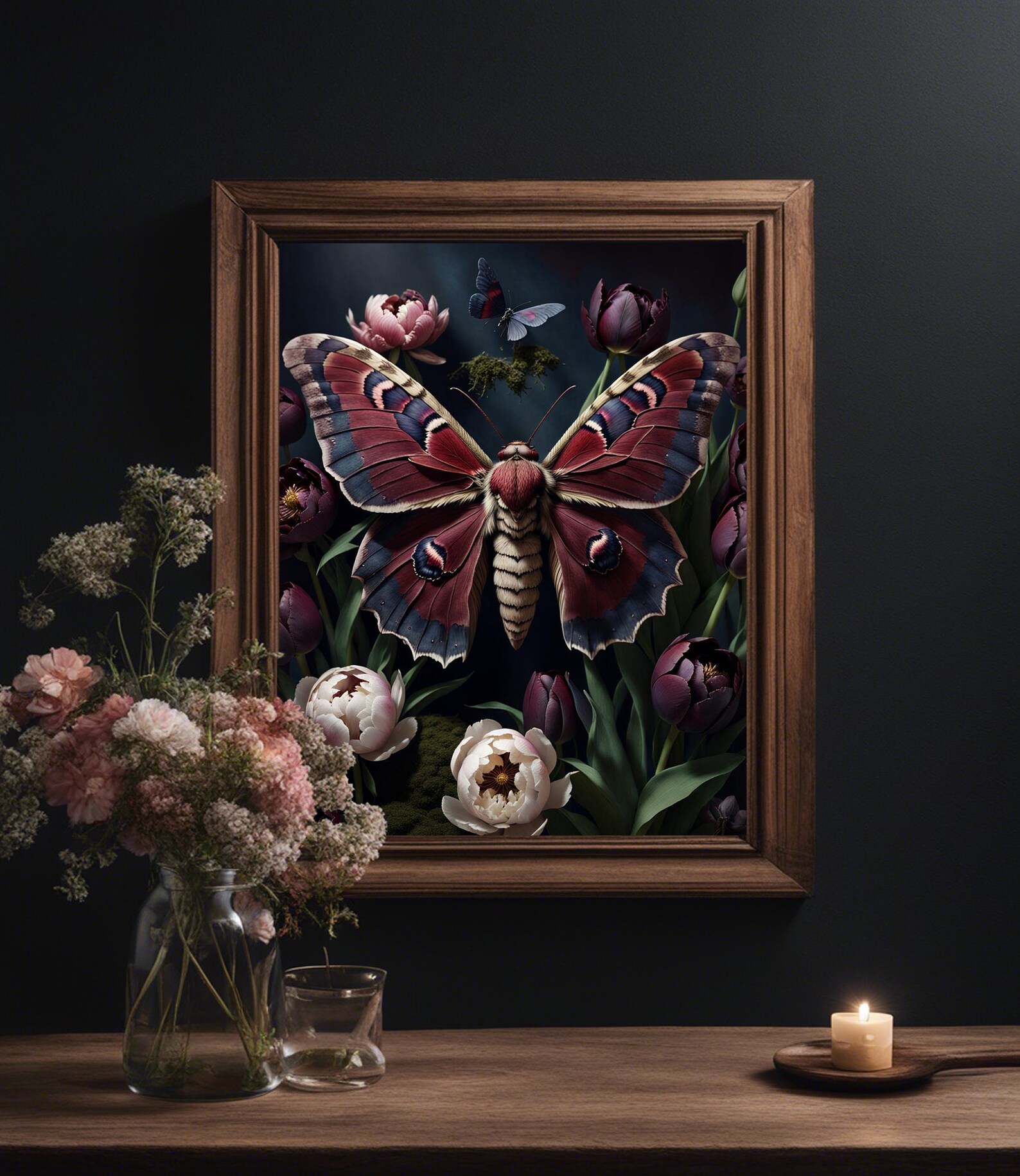 Victorian Moth Floral Art Print With 6 Frame Options, Dark Academia ...