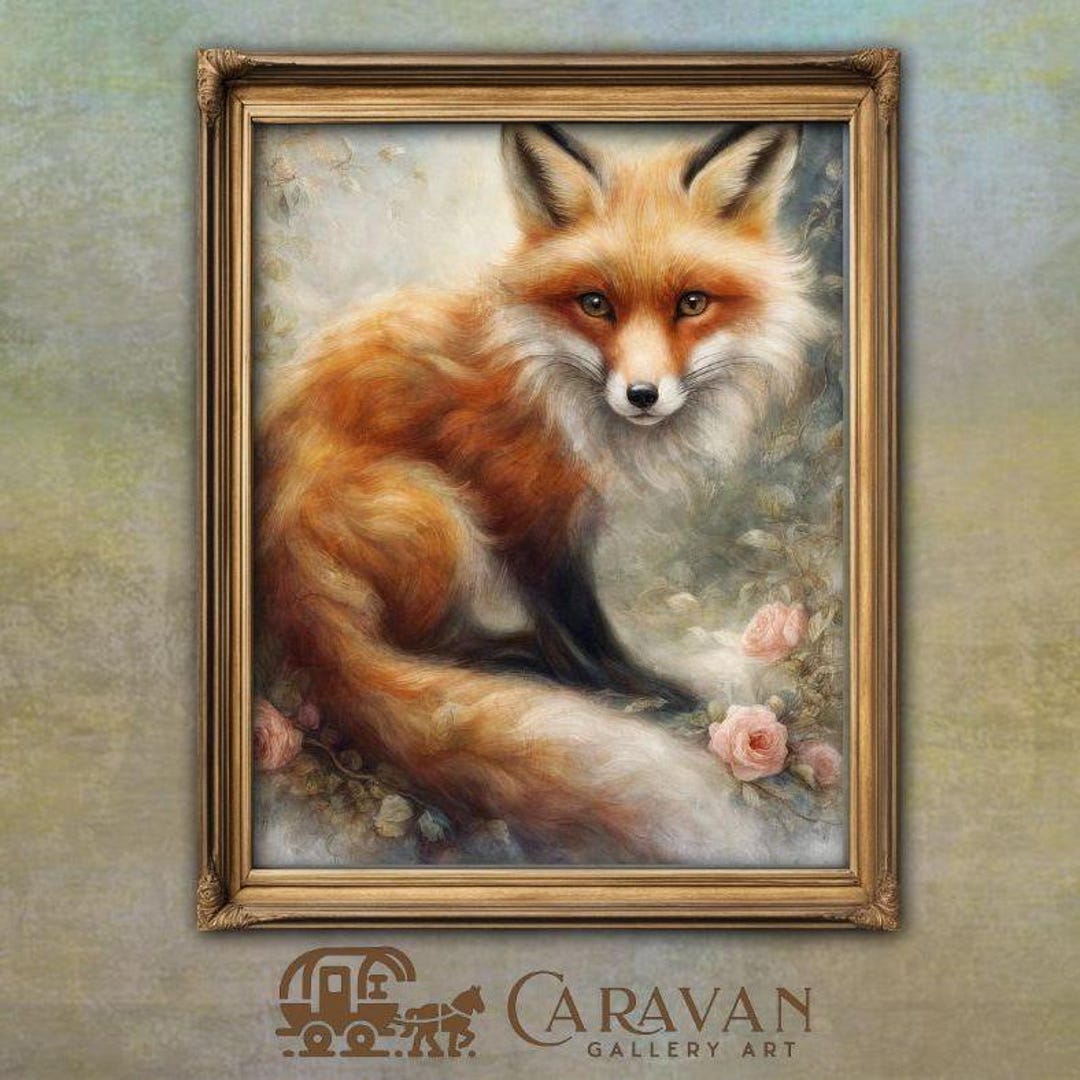 Cottagecore Fox With Pink Roses, Woodland Nursery Decor, Coquette Baby ...
