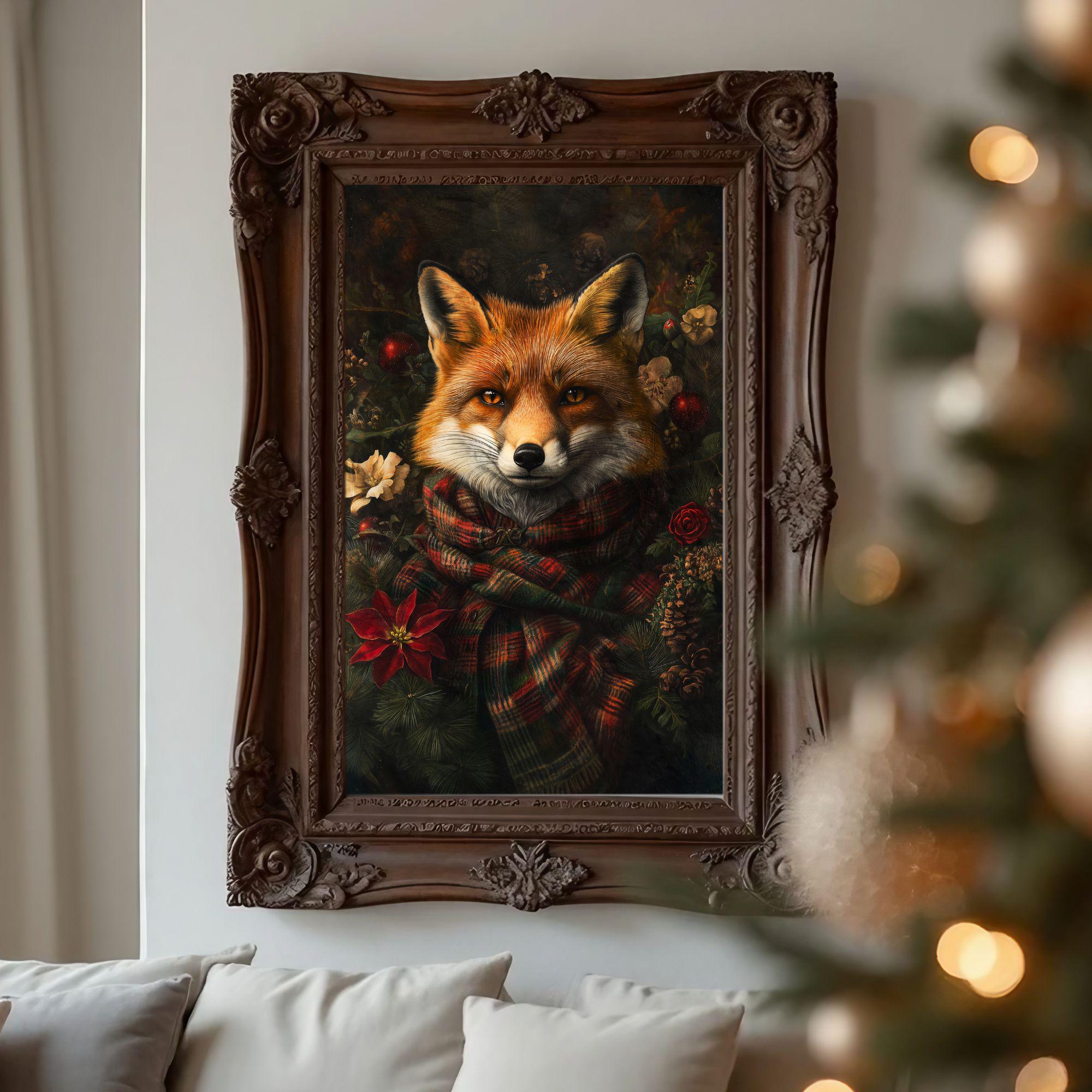 Victorian Scottish Fox With Christmas Florals Art Print, Funny ...