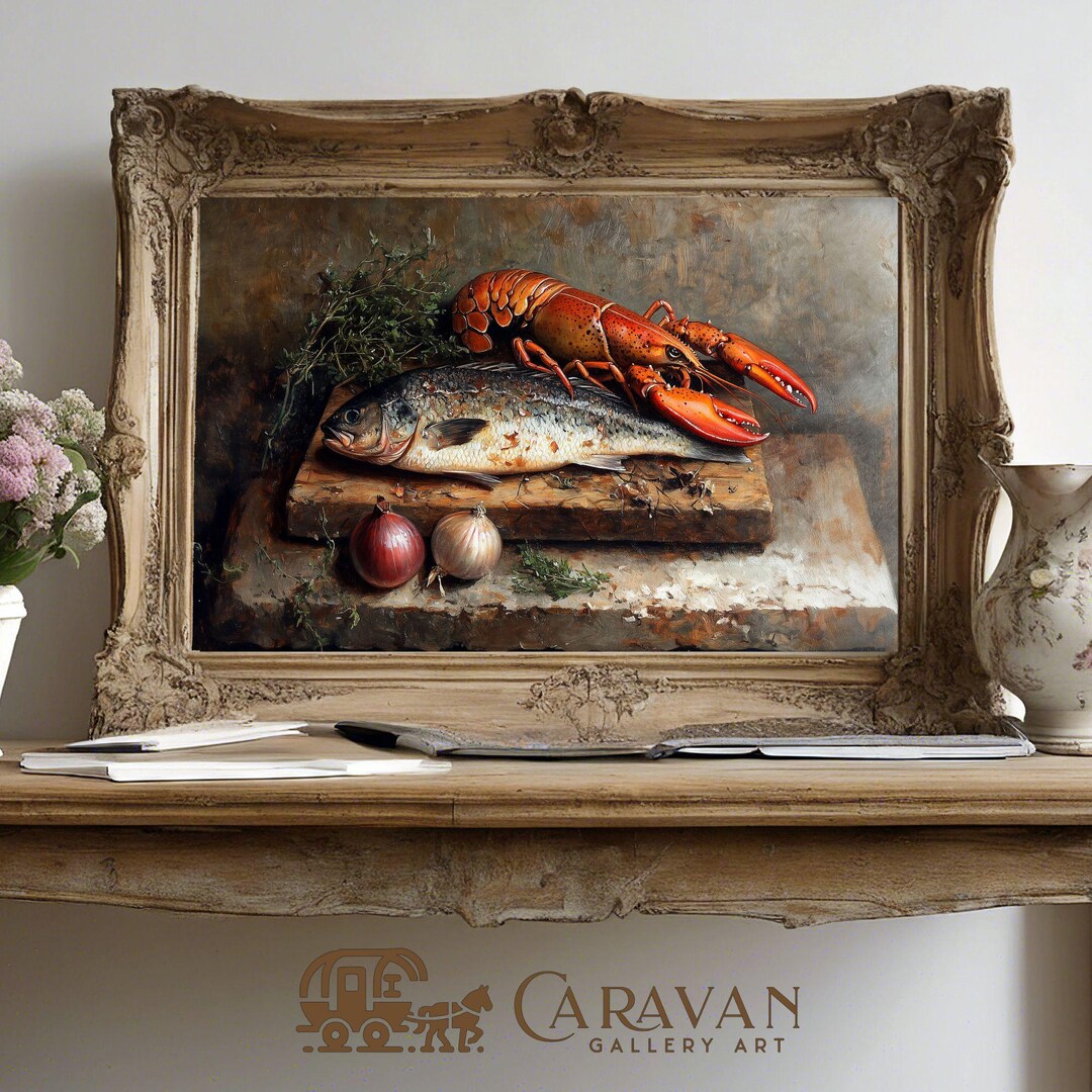 Fish & Lobster Kitchen Still Life Printable Wall Art- Vintage Food ...