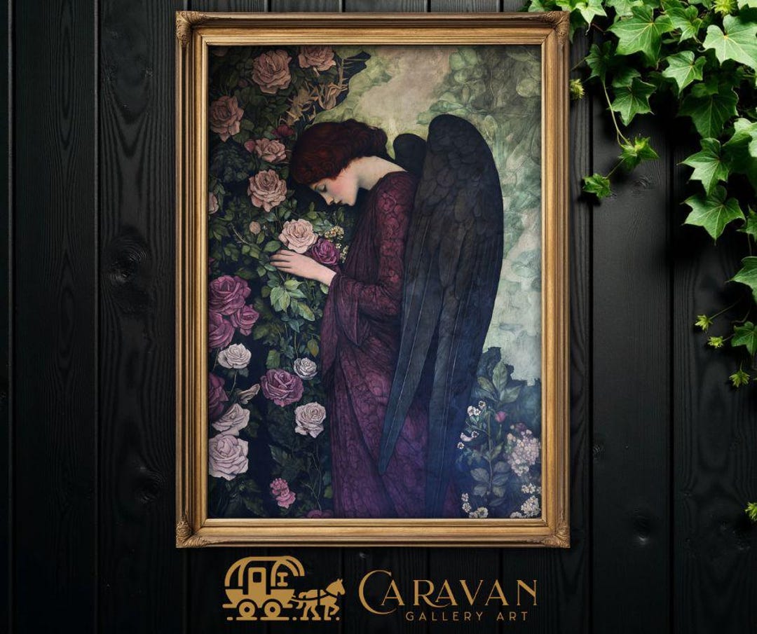 Moody Angel Wings & Roses Printable Wall Art-victorian Gothic ...