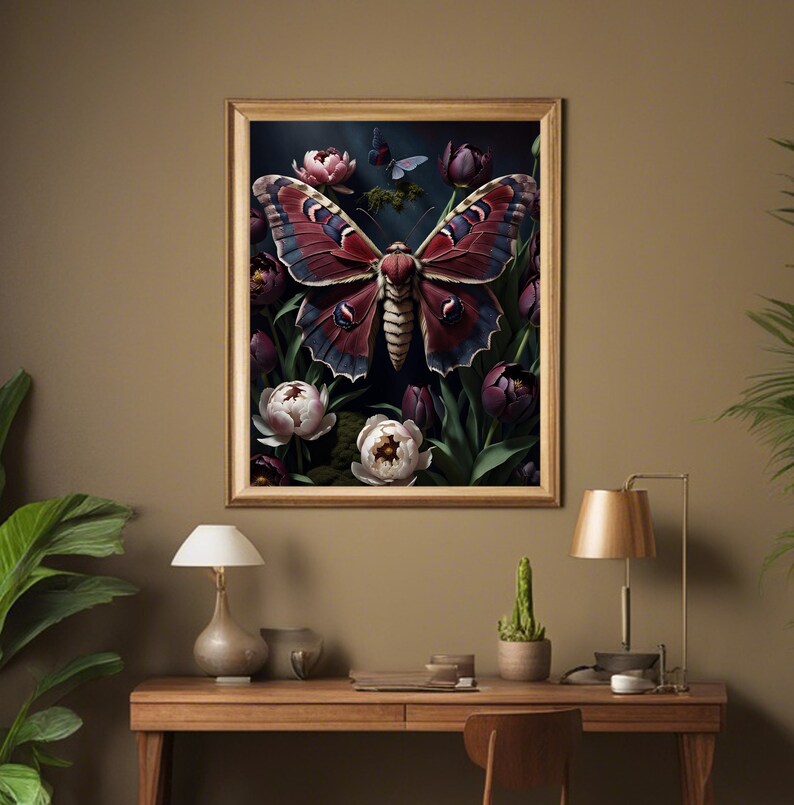 Victorian Moth Floral Art Print With 6 Frame Options, Dark Academia ...