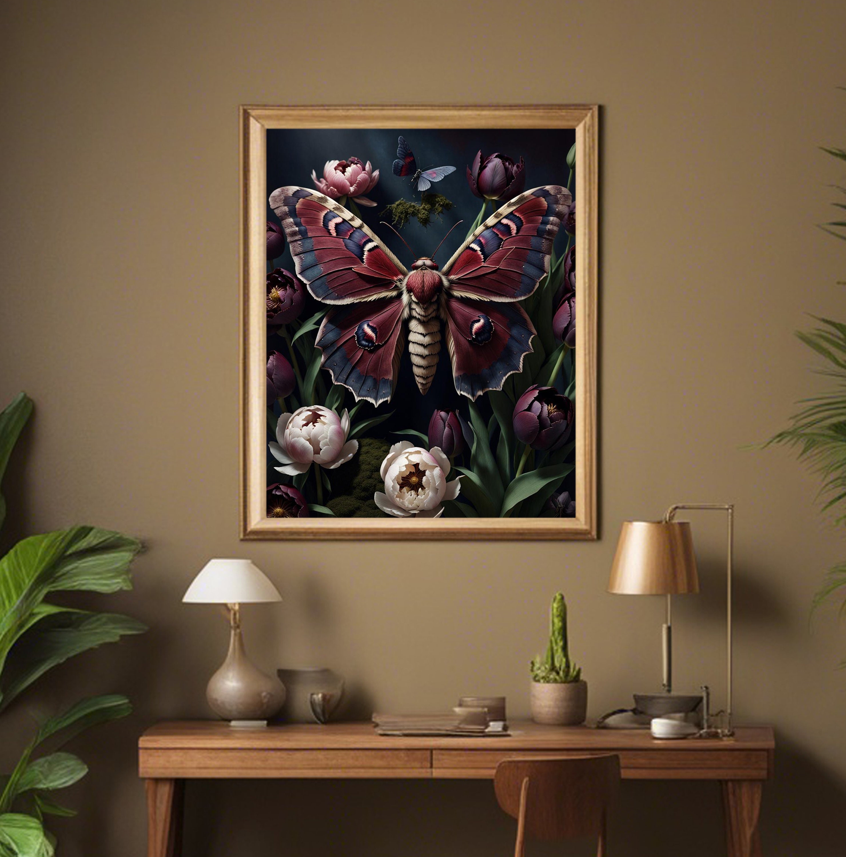 Victorian Moth Floral Art Print With 6 Frame Options, Dark Academia ...
