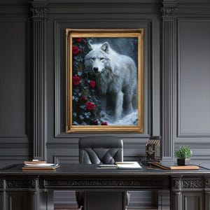 Printable White Wolf With Roses Moody Floral Wall Art, Dark Academia ...