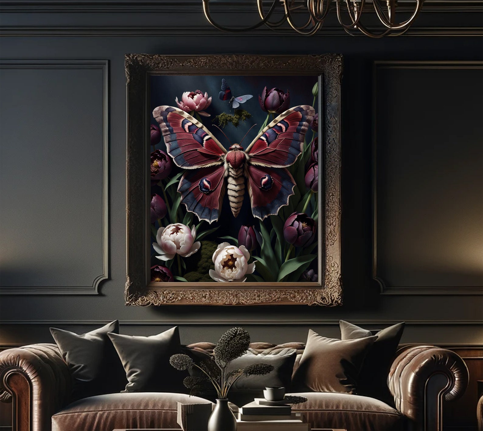 Victorian Moth Floral Art Print With 6 Frame Options, Dark Academia ...