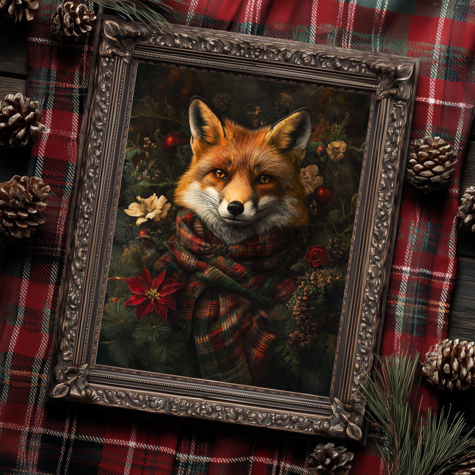 Victorian Scottish Fox With Christmas Florals Art Print, Funny ...