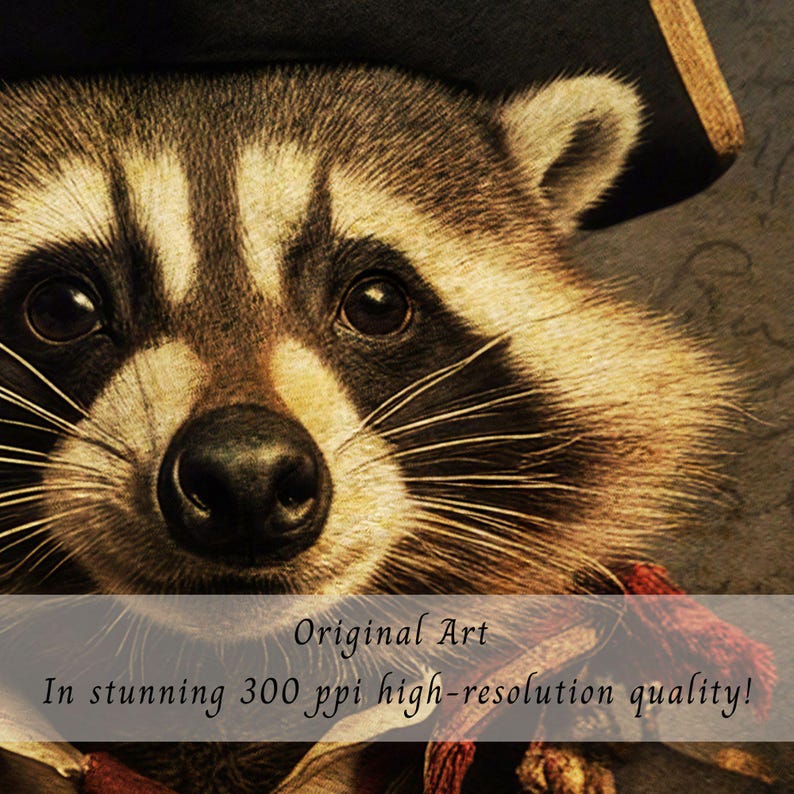 Printable Pirate Captain Raccoon Oil Painting Portrait | Dark Academia ...