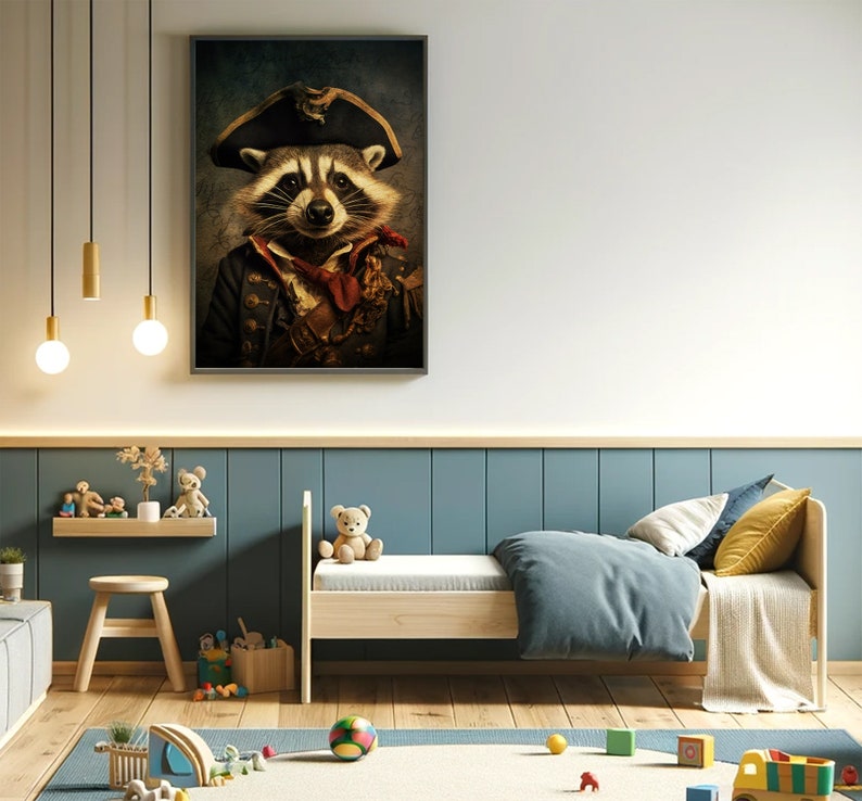 Printable Pirate Captain Raccoon Oil Painting Portrait | Dark Academia ...