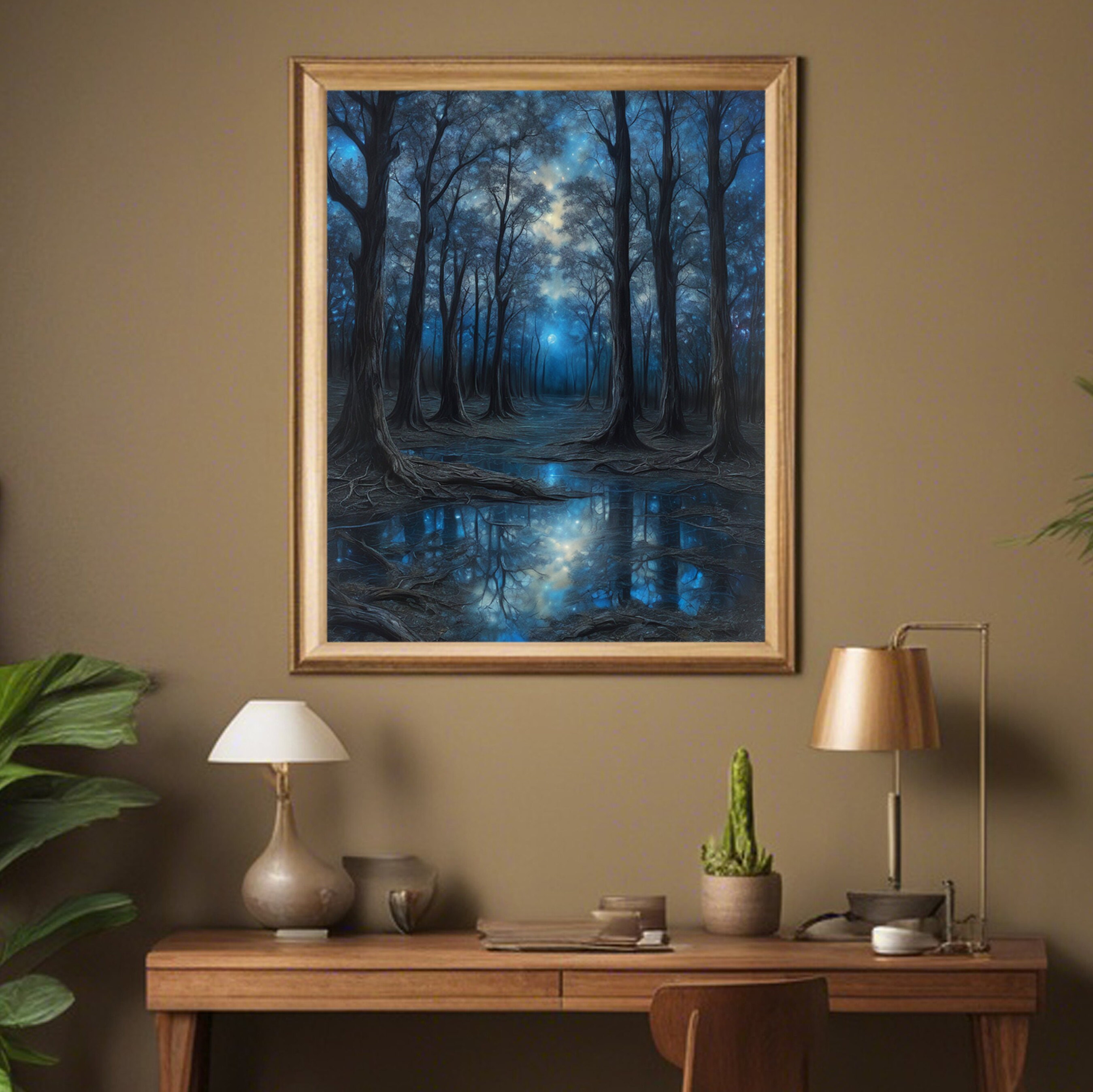Spooky Blue Black Forest Landscape Art | Moody Forest Printable Digital ...