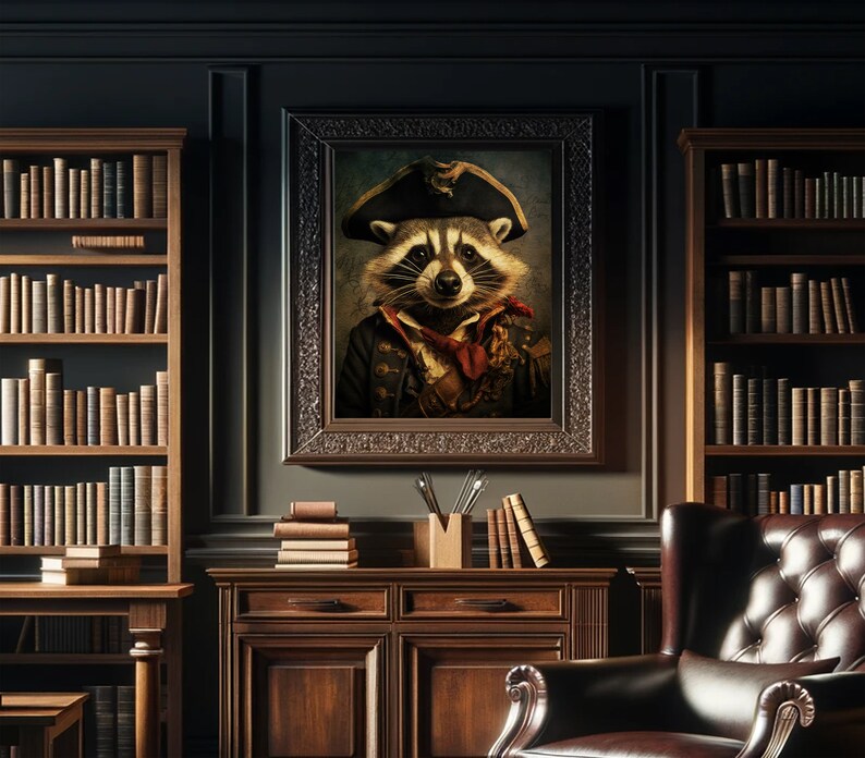 Printable Pirate Captain Raccoon Oil Painting Portrait | Dark Academia ...