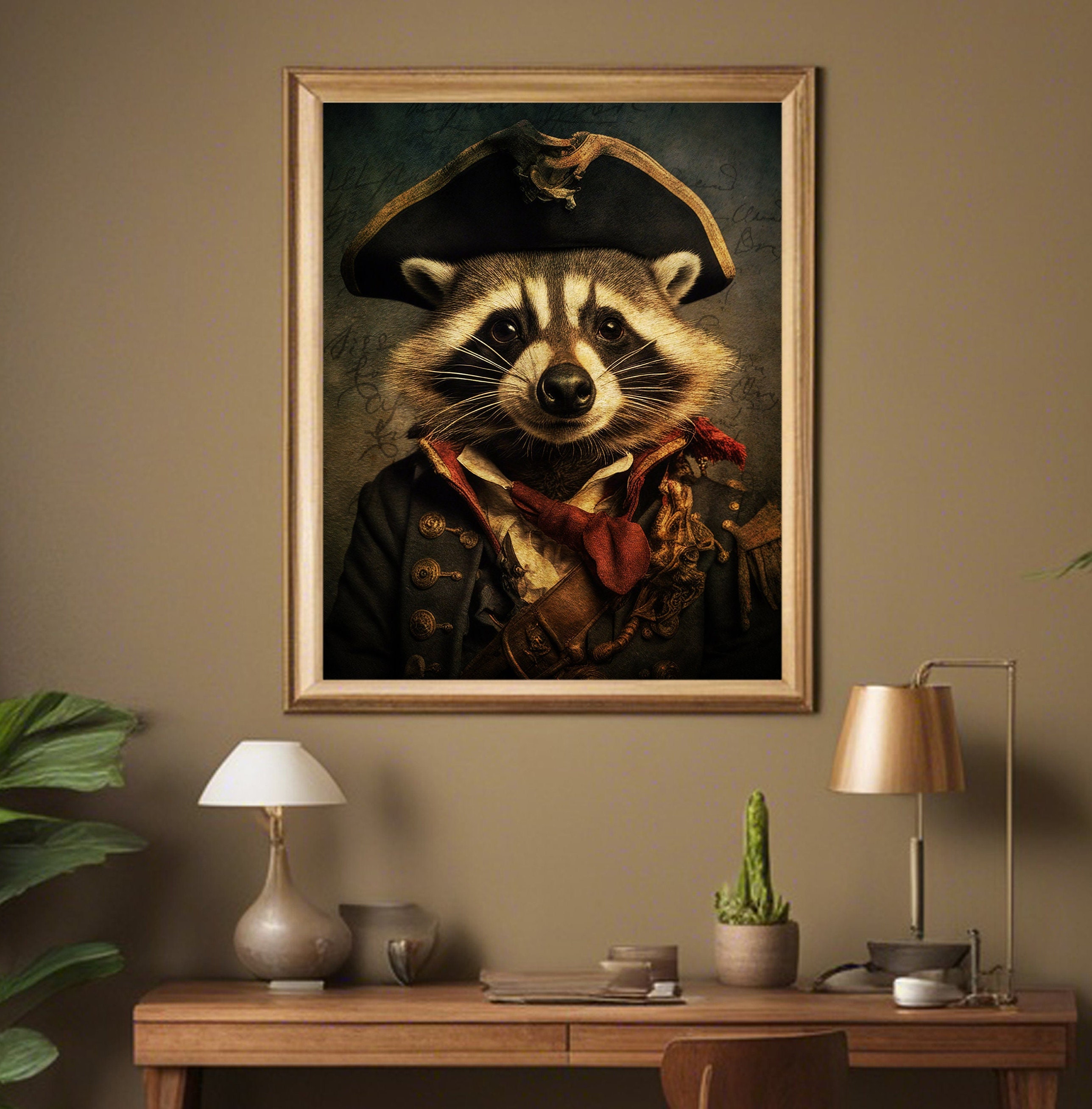 Printable Pirate Captain Raccoon Oil Painting Portrait Dark Academia ...