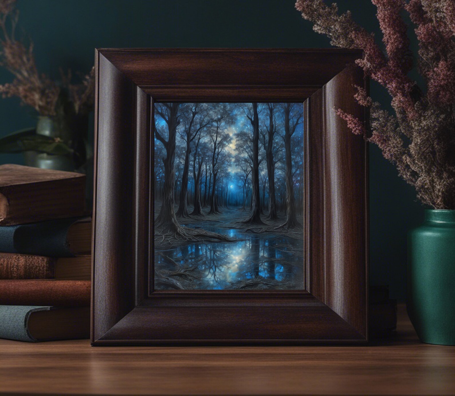 Spooky Blue Black Forest Landscape Art | Moody Forest Printable Digital ...