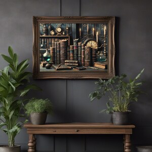 Dark Academia Books and Lab Equipment Wall Art Print | Antique ...